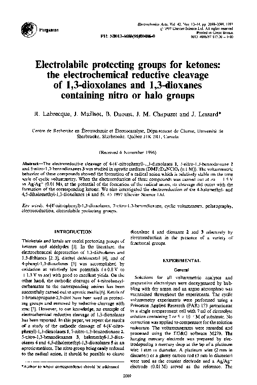 (PDF) Electrolabile protecting groups for ketones: the electrochemical ...