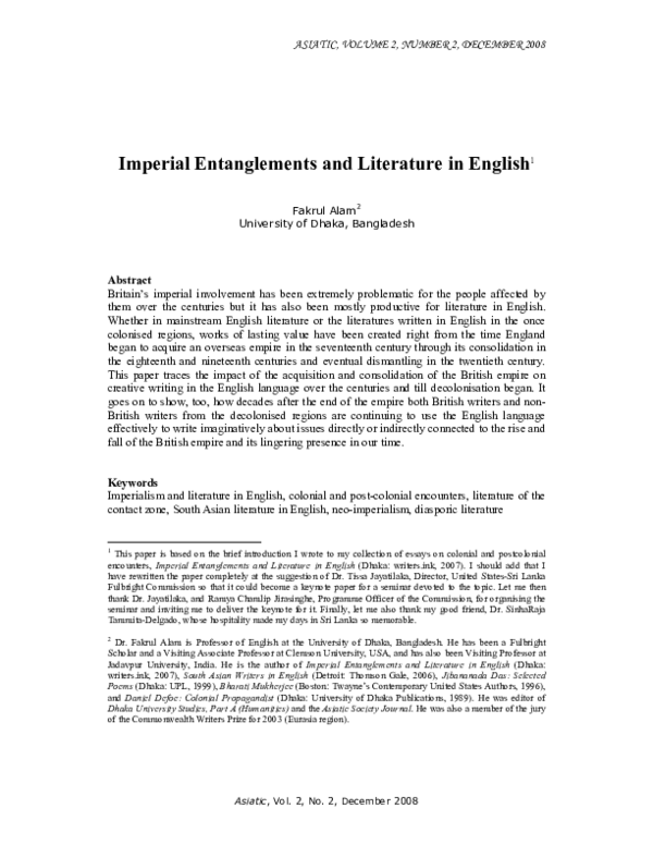 (PDF) Imperial Entanglements and Literature in English