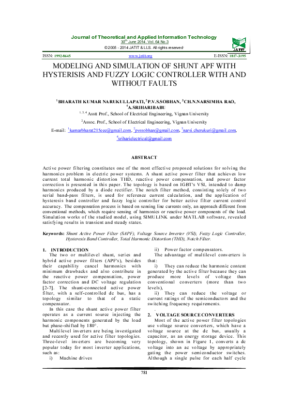 (PDF) Modeling and Simulation of Shunt Apf with Hysterisis and Fuzzy Logic Controller with and ...