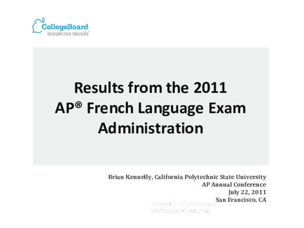 (PDF) Results from the 2011 AP ® French Language Exam Administration