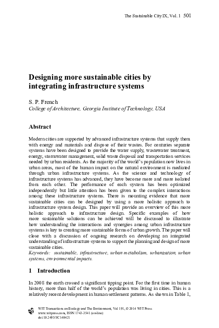 Pdf Designing More Sustainable Cities By Integrating Infrastructure Systems