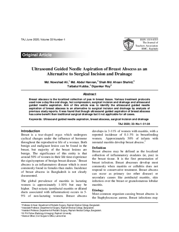 (PDF) Ultrasound Guided Needle Aspiration of Breast Abscess as an ...