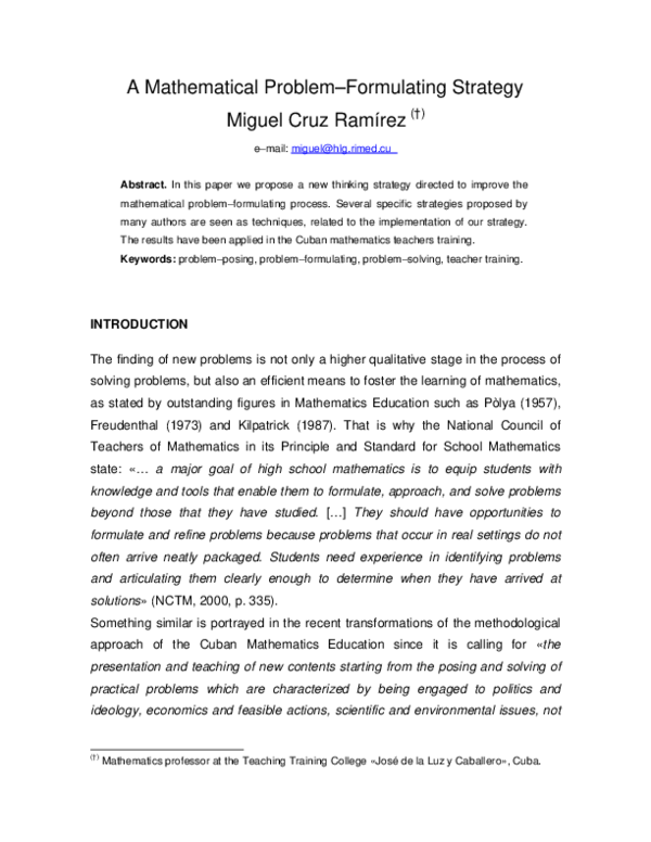 (PDF) A Mathematical Problem – Formulating Strategy