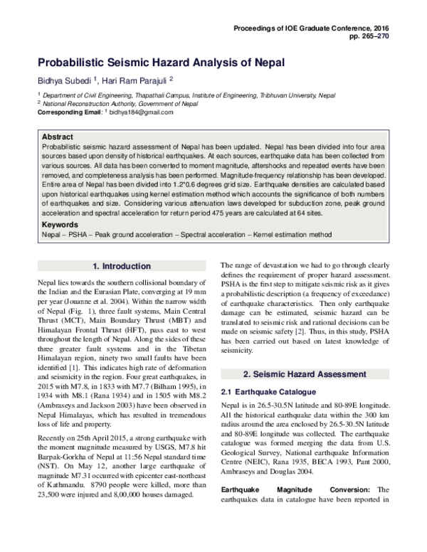 (PDF) Probabilistic Seismic Hazard Analysis of Nepal