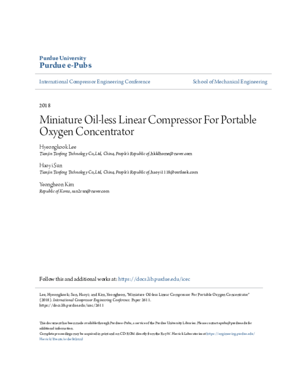 (PDF) Miniature Oil-less Linear Compressor For Portable Oxygen Concentrator