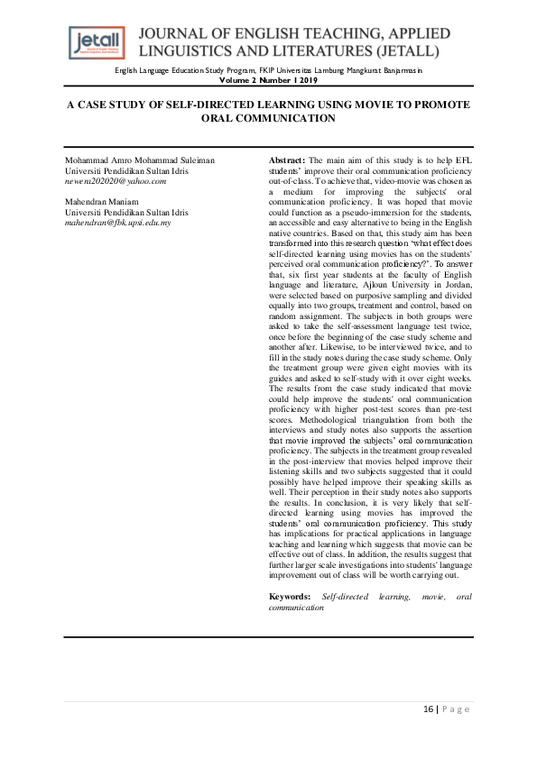 (PDF) A Case Study of Self-Directed Learning Using Movie to Promote Oral Communication