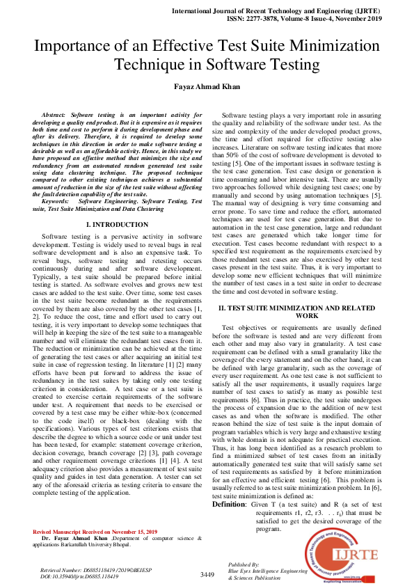 Pdf Importance Of An Effective Test Suite Minimization Technique In Software Testing