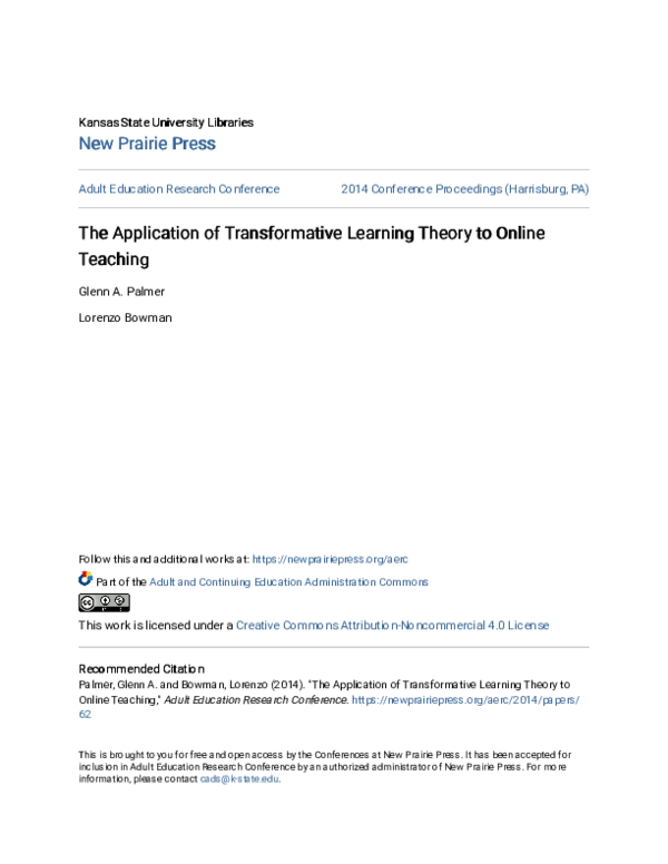 (PDF) The Application of Transformative Learning Theory to Online Teaching