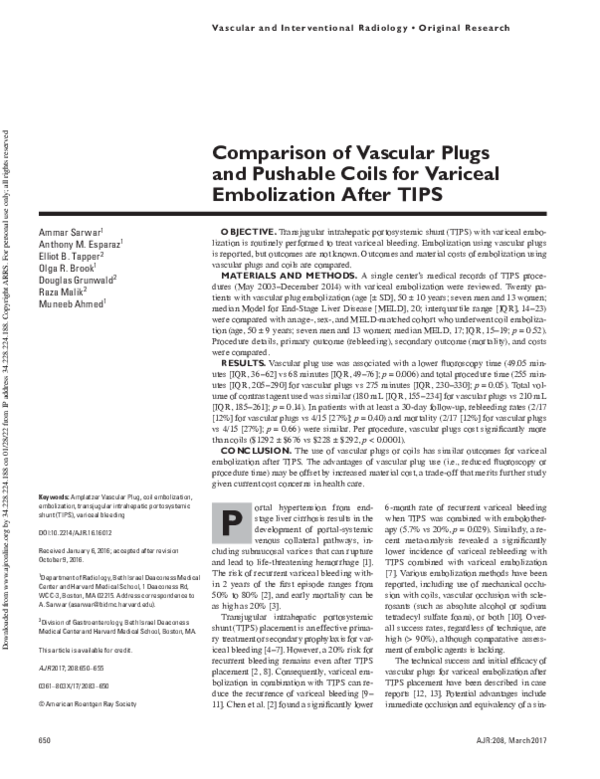 (PDF) Comparison of Vascular Plugs and Pushable Coils for Variceal ...