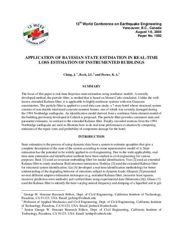 (PDF) Application of Bayesian State Estimation in Real-time Loss Estimation of Instrumented ...