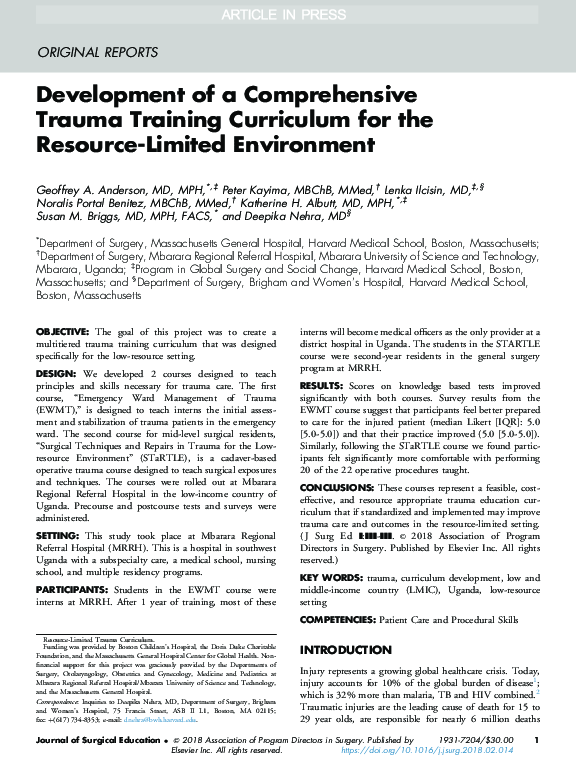 (PDF) Development of a Comprehensive Trauma Training Curriculum for the ...