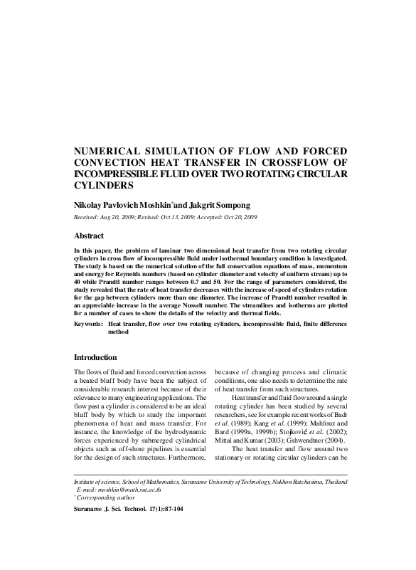 Pdf Numerical Simulation Of Flow And Forced Convection Heat Transfer In Crossflow Of