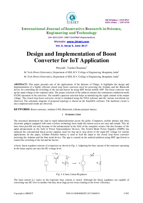 (PDF) Design and Implementation of Boost Converter for IoT Application