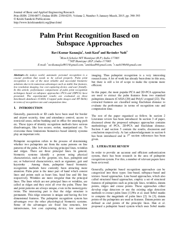 (PDF) Palm Print Recognition Based on Subspace Approaches