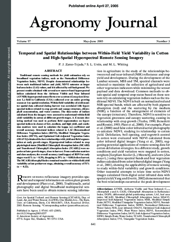 (PDF) Temporal and Spatial Relationships between Within-Field Yield ... (PDF) Temporal and Spatial Relationships between Within-Field Yield ...