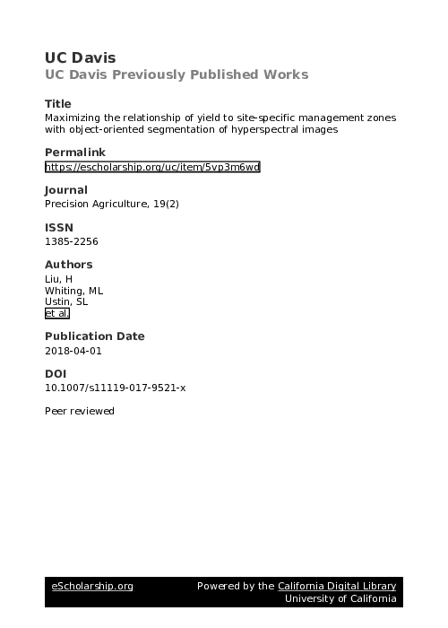 Pdf Delineating Site Specific Management Zones Using Hyperspectral Imaging