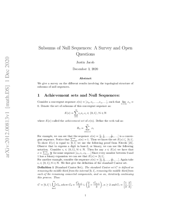 (PDF) Subsums of Null Sequences: A Survey and Open Questions