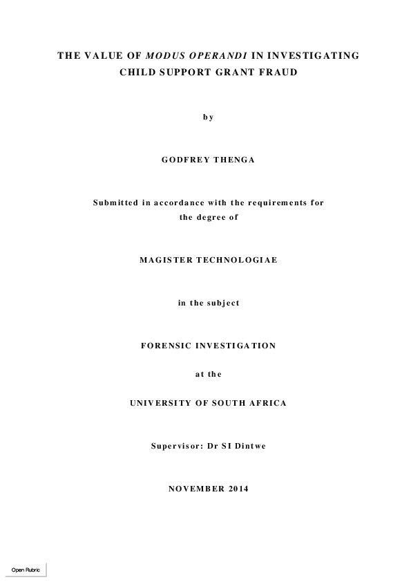 (PDF) The value of modus operandi in investigating child support grant ...