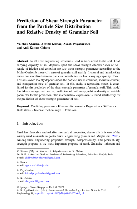 (PDF) Prediction of Shear Strength Parameter from the Particle Size ...