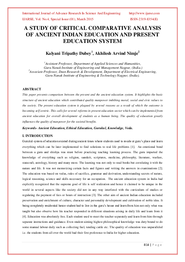 (PDF) A Study of Critical Comparative Analysis of Ancient Indian ...