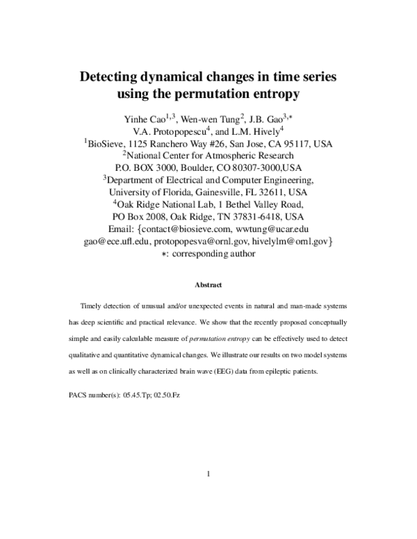 (PDF) Detecting Dynamical Changes In Time Series Using the Permutation ... (PDF) Detecting Dynamical Changes In Time Series Using the Permutation ...