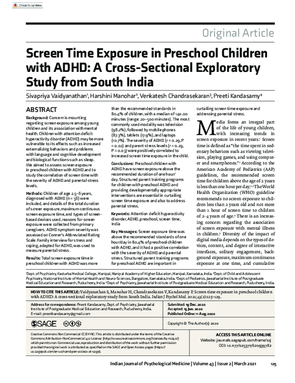 (PDF) Screen Time Exposure in Preschool Children with ADHD: A Cross ...