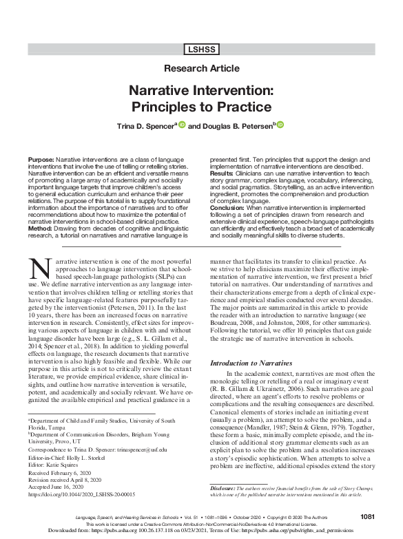 (PDF) Narrative Intervention: Principles to Practice