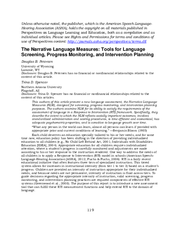 (PDF) The Narrative Language Measures: Tools for Language Screening ...