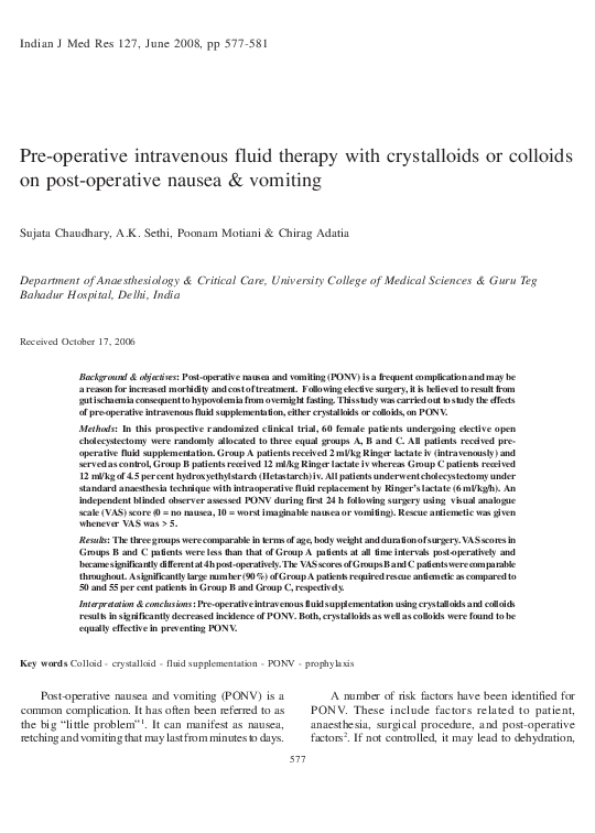 (PDF) Pre-operative intravenous fluid therapy with crystalloids or ...