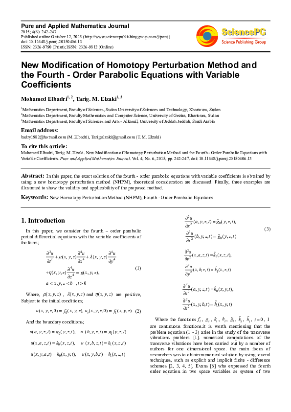 Pdf New Modification Of Homotopy Perturbation Method And The Fourth Order Parabolic