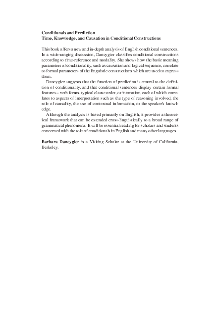 (PDF) Conditionals and prediction : time, knowledge, and causation in conditional constructions