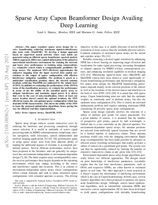 (PDF) Sparse Array Capon Beamformer Design Availing Deep Learning