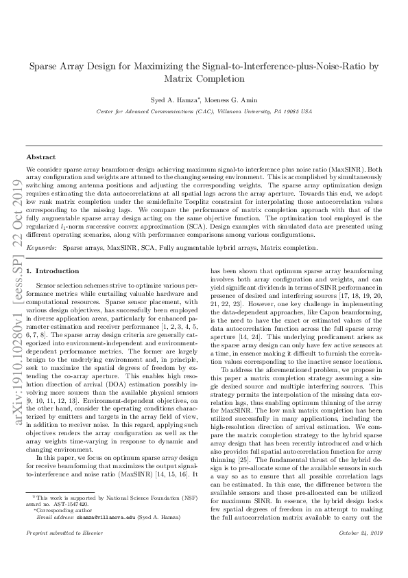 Pdf Sparse Array Design For Maximizing The Signal To Interference
