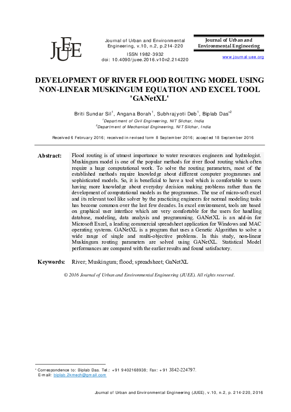 Pdf Development Of River Flood Routing Model Using Non Linear Muskingum Equation And Excel