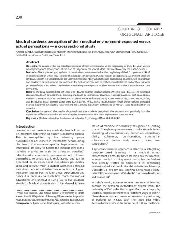 (PDF) Medical students perception of their medical environment-expected ...
