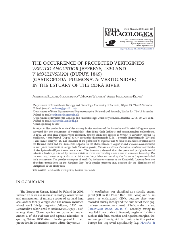 (PDF) The occurrence of protected vertiginids Vertigo angustior ...