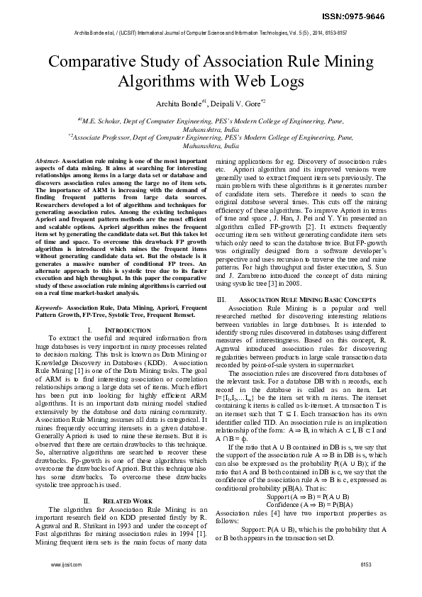 (PDF) Comparative Study of Association Rule Mining Algorithms with Web Logs
