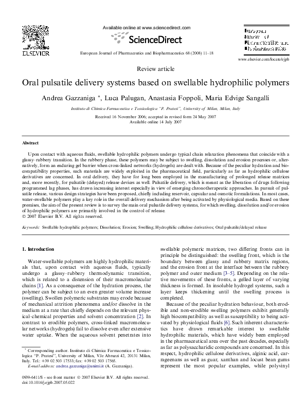 (PDF) Oral pulsatile delivery systems based on swellable hydrophilic ...