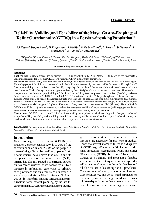 (PDF) Reliability, Validity, and Feasibility of the Mayo Gastro ...