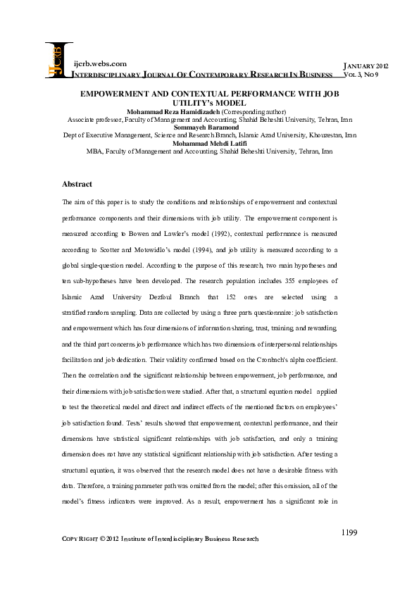 (PDF) EMPOWERMENT AND CONTEXTUAL PERFORMANCE WITH JOB UTILITY's MODEL