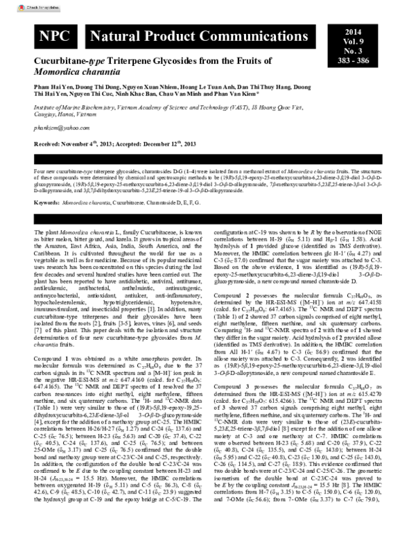 (PDF) Cucurbitane-type triterpene glycosides from the fruits of ...