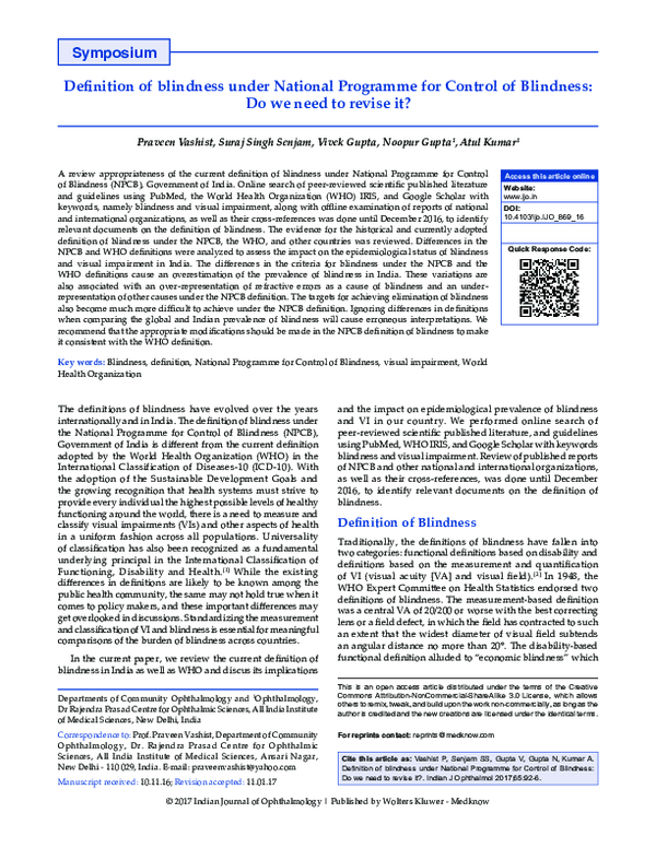 (PDF) Definition of blindness under National Programme for Control of ...