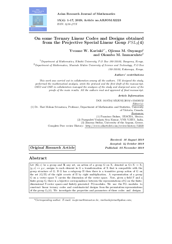 Pdf On Some Ternary Linear Codes And Designs Obtained From The Projective Special Linear Goup 