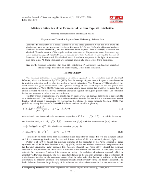 Pdf Minimax Estimation Of The Parameter Of The Burr Type Xii Distribution
