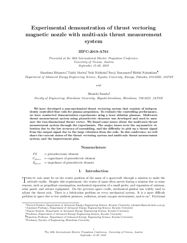(PDF) Experimental demonstration of thrust vectoring magnetic nozzle ...