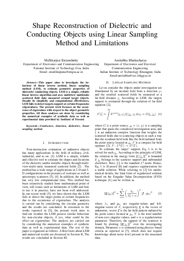 (PDF) Shape Reconstruction of Dielectric and Conducting Objects using Linear Sampling Method and ...