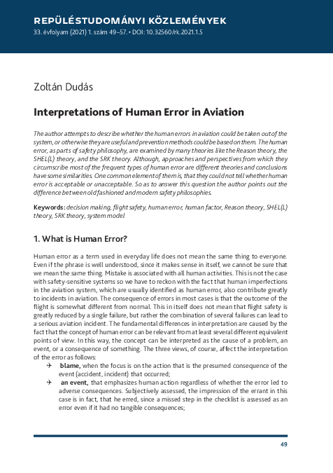 (PDF) Interpretations of Human Error in Aviation