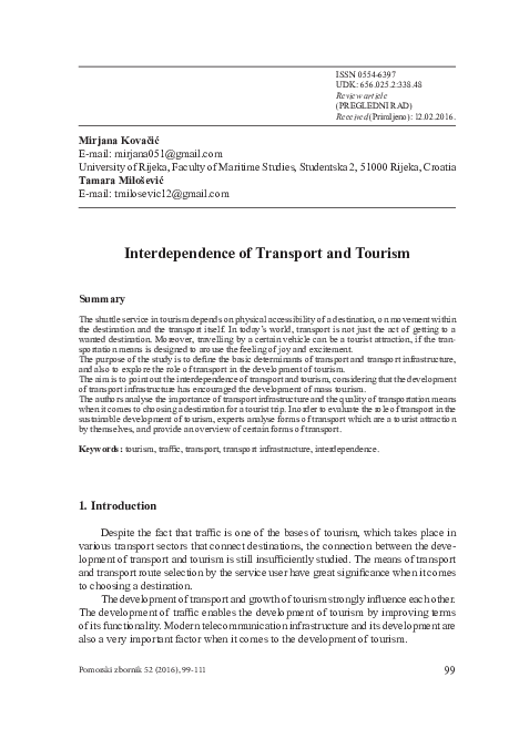 (PDF) Interdependence of Transport and Tourism Summary