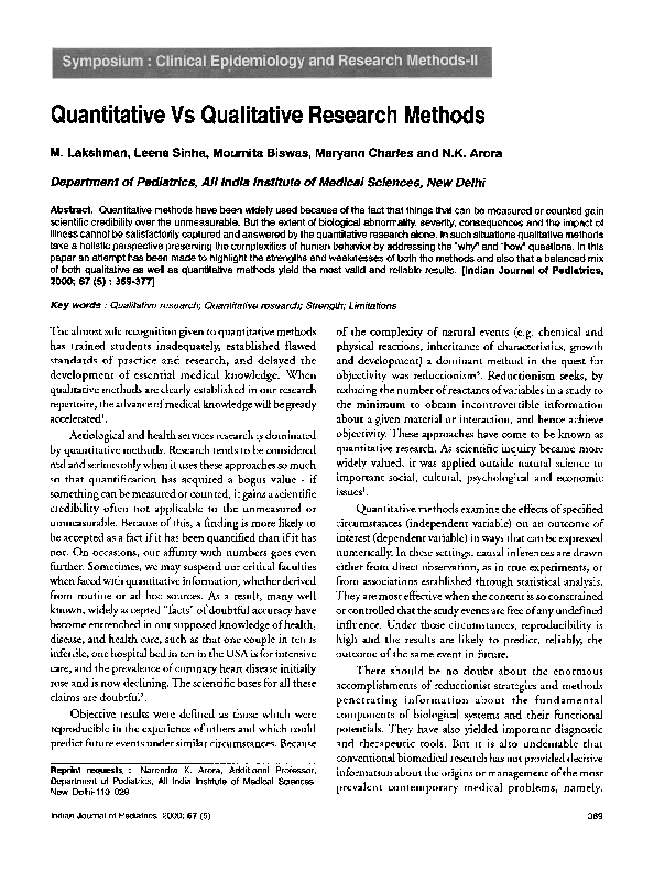 (PDF) Quantitative vs qualitative research methods
