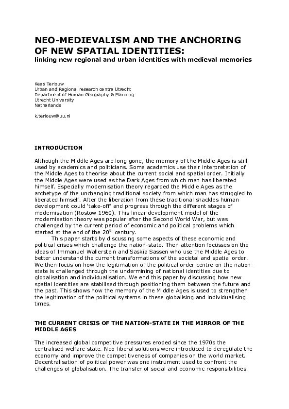 (PDF) Neo-Medievalism and the Anchoring of New Spatial Identities ...